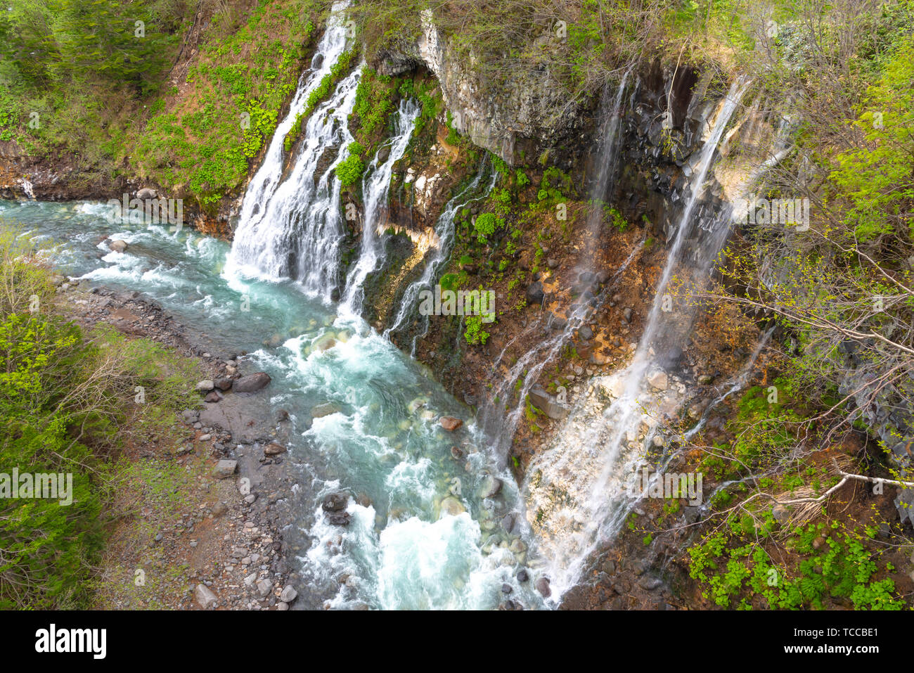 Shirahige-no-taki Waterfalls and the Tokachi river in Biei, Hokkaido ...