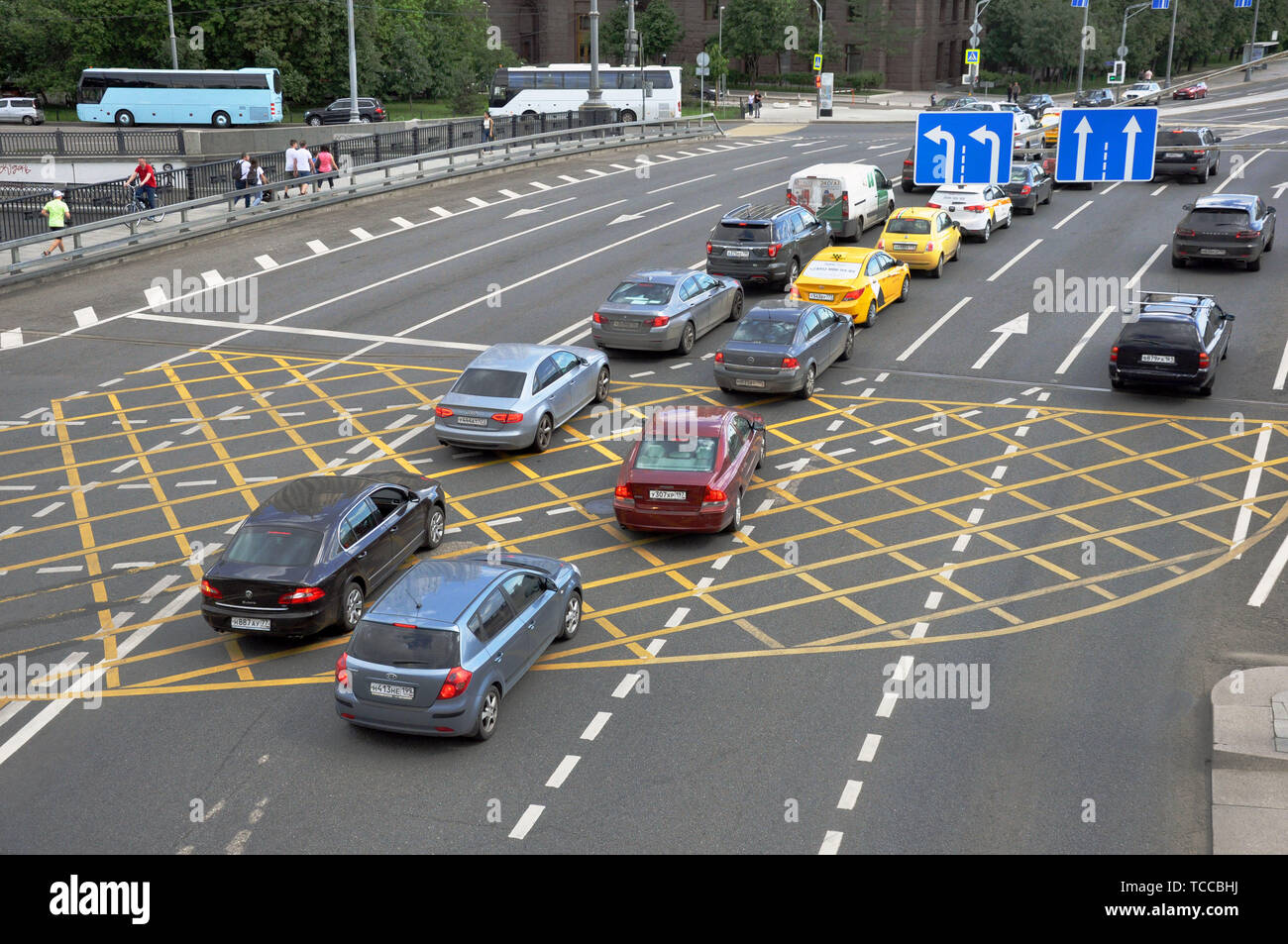 Moscow, Russia - June 2, 2019: NNo Parking Yellow Cross Zone Sign On ...