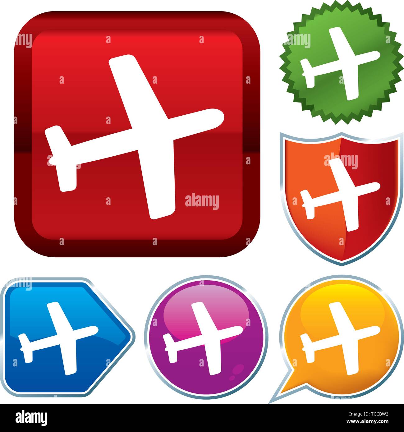 Vector illustration. Set shiny icon series on buttons. Airplane Stock ...