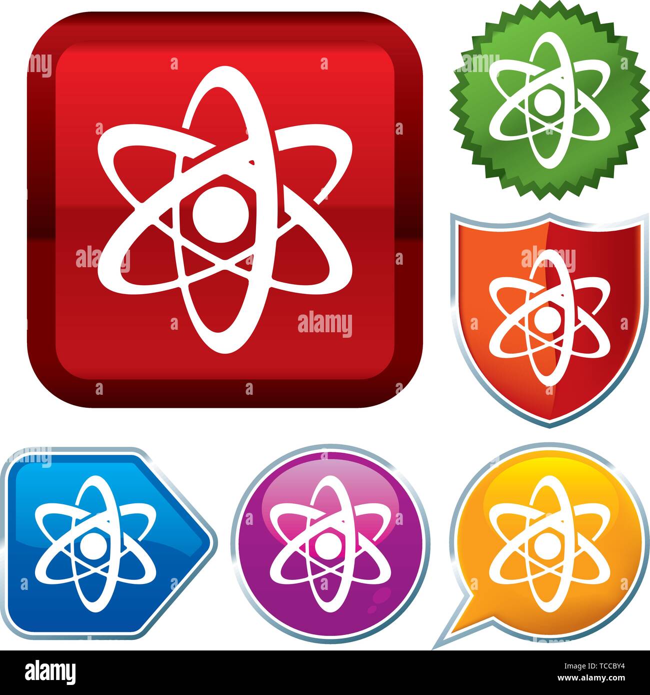 Vector illustration. Set shiny icon series on buttons. Atomic element ...