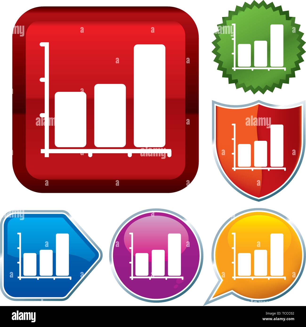 Vector illustration. Set shiny icon series on buttons. Bar chart Stock ...
