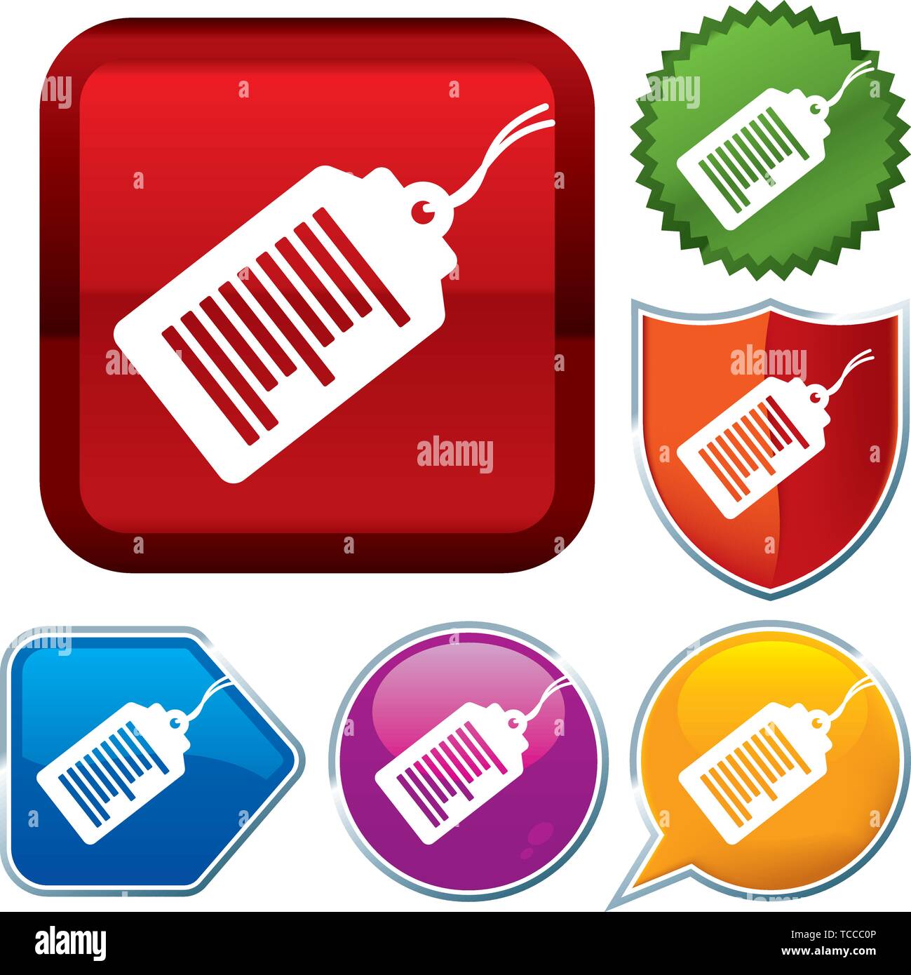 Vector illustration. Set shiny icon series on buttons. Price tag Stock ...