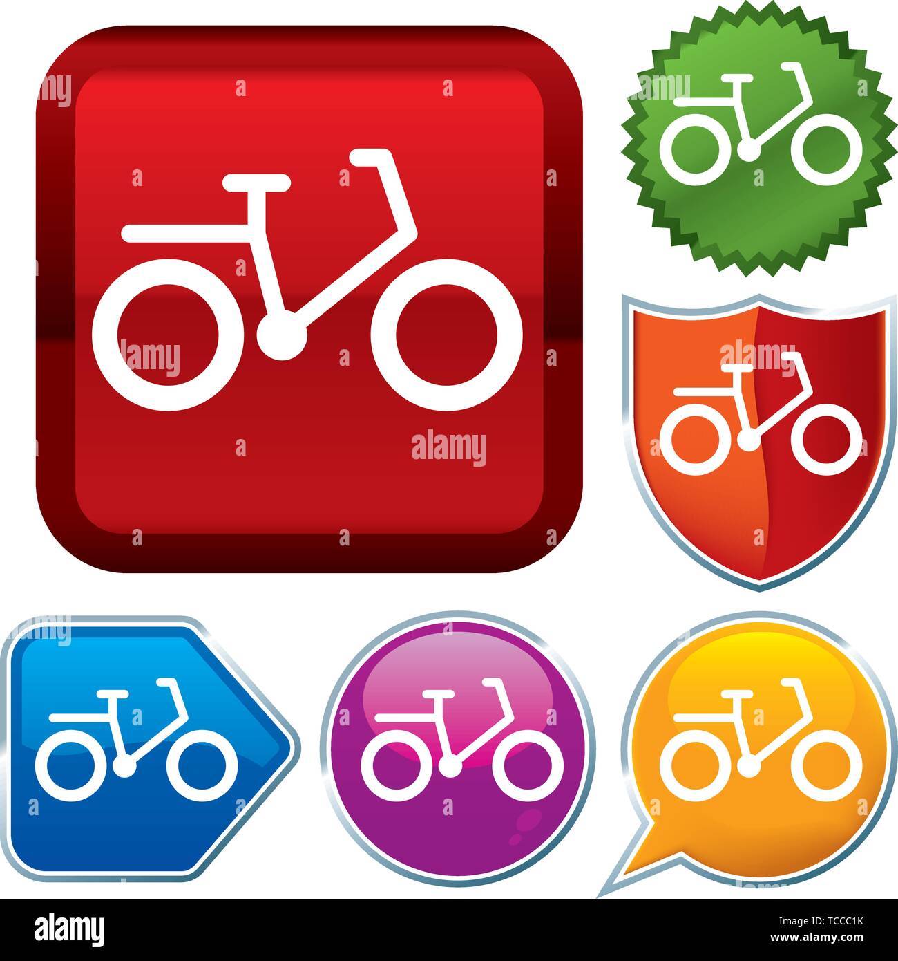 Vector illustration. Set shiny icon series on buttons. Bicycle Stock ...