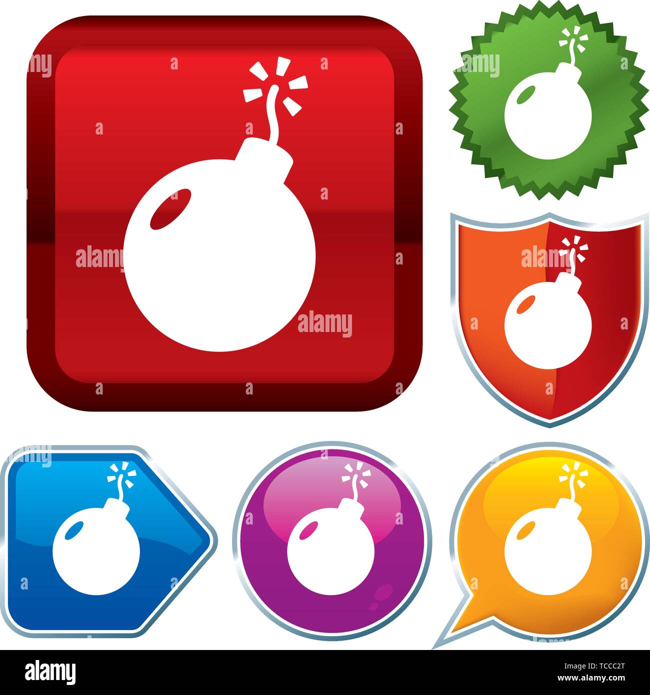 Vector illustration. Set shiny icon series on buttons. Bomb Stock ...
