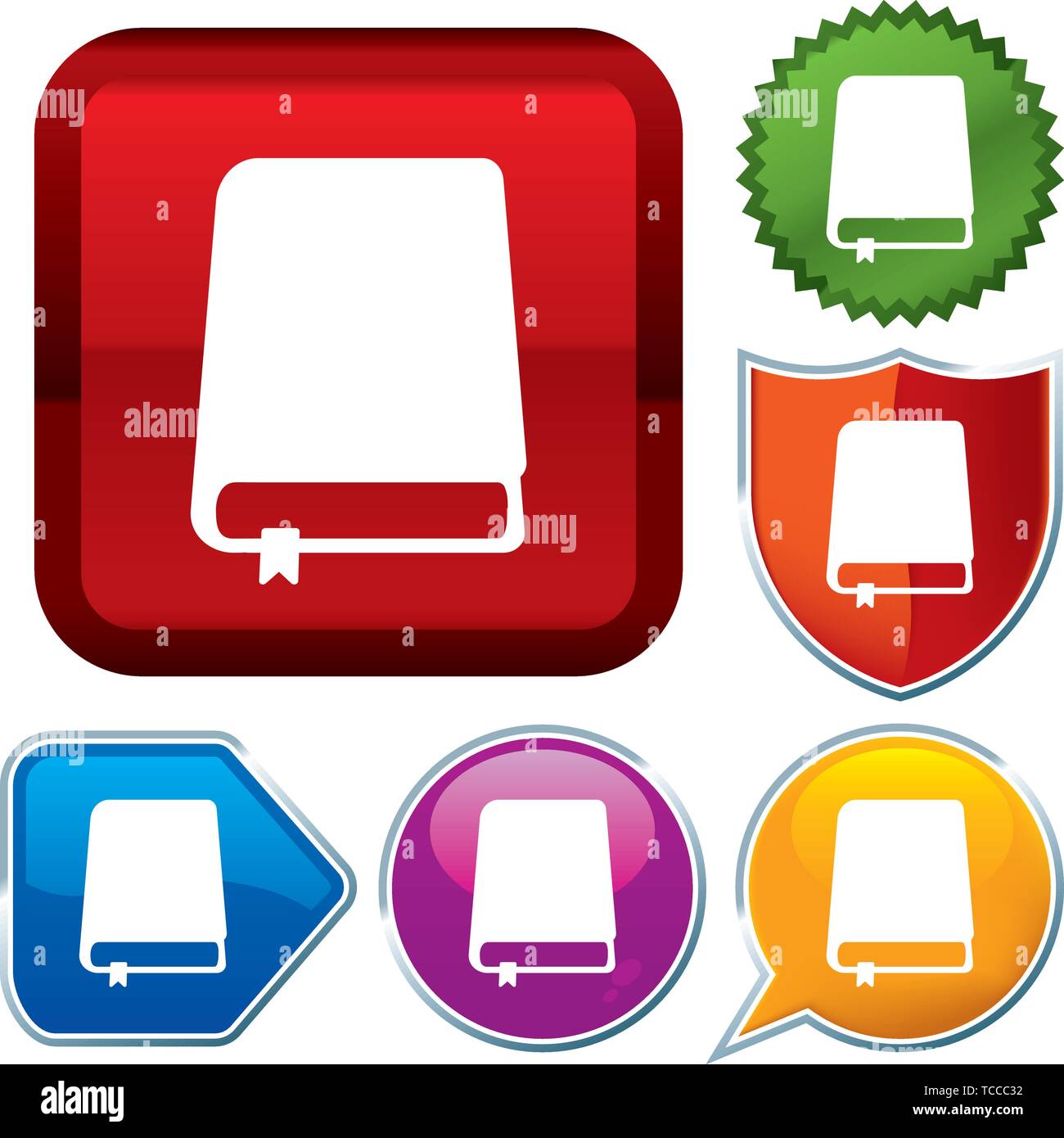Vector illustration. Set shiny icon series on buttons. Book Stock ...