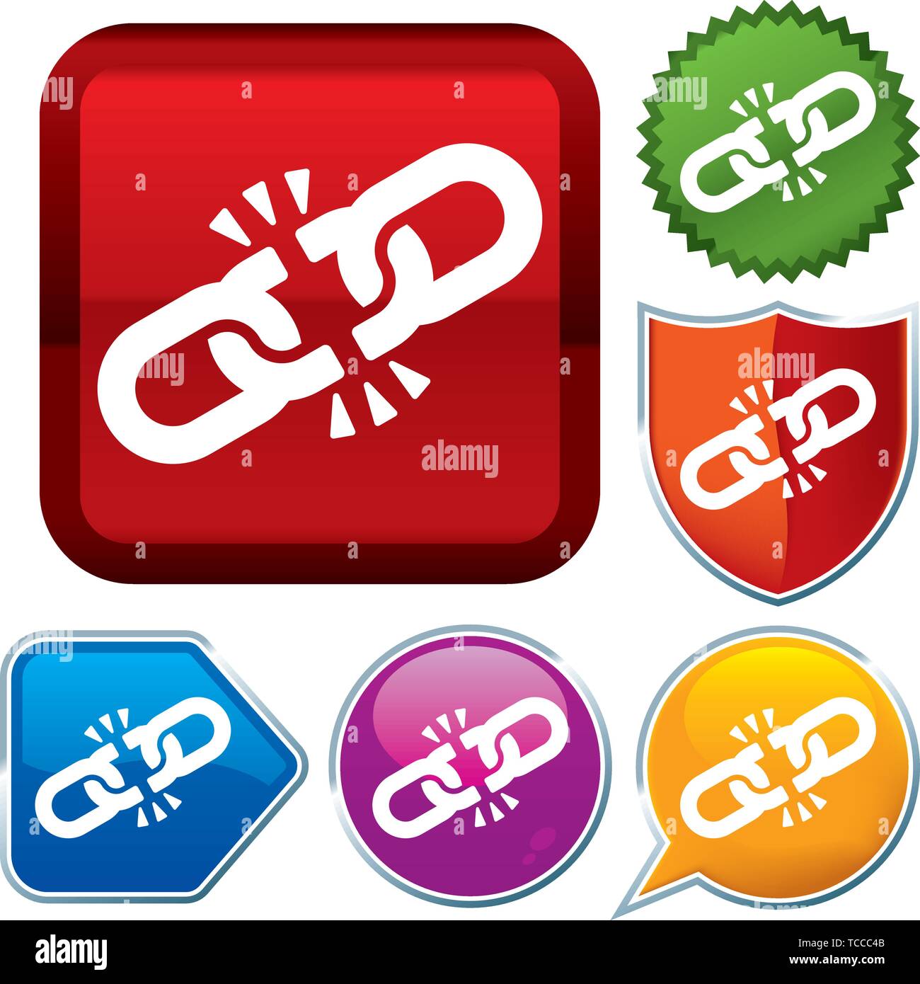 Vector illustration. Set shiny icon series on buttons. Broken link ...