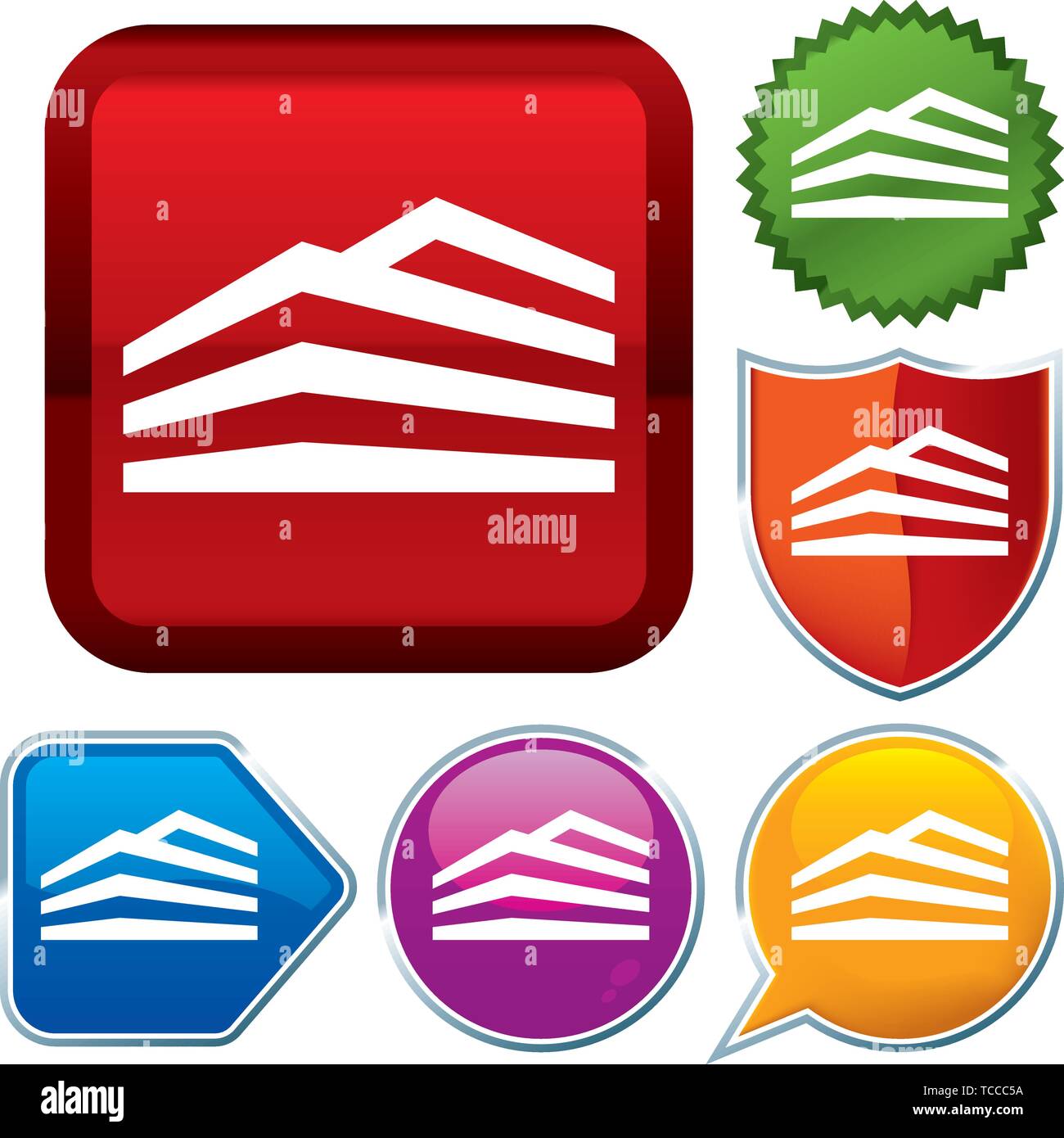 Vector illustration. Set shiny icon series on buttons. Building Stock ...