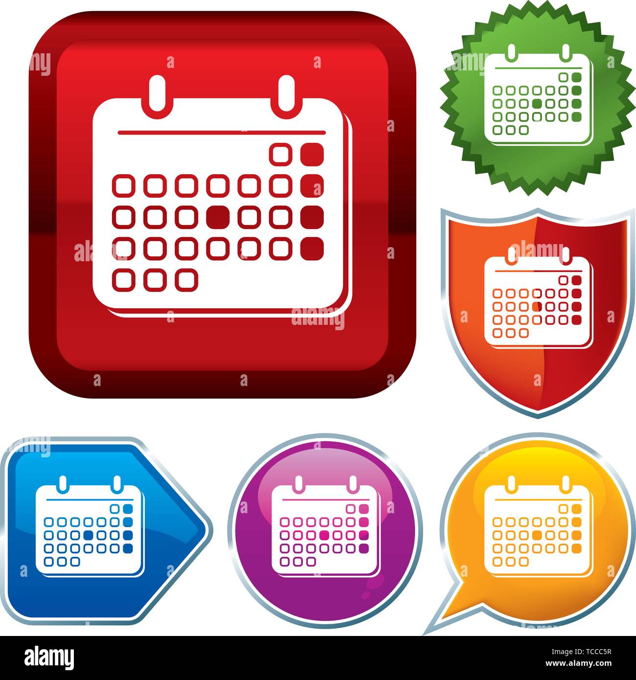 Vector illustration. Set shiny icon series on buttons. Calendar Stock ...