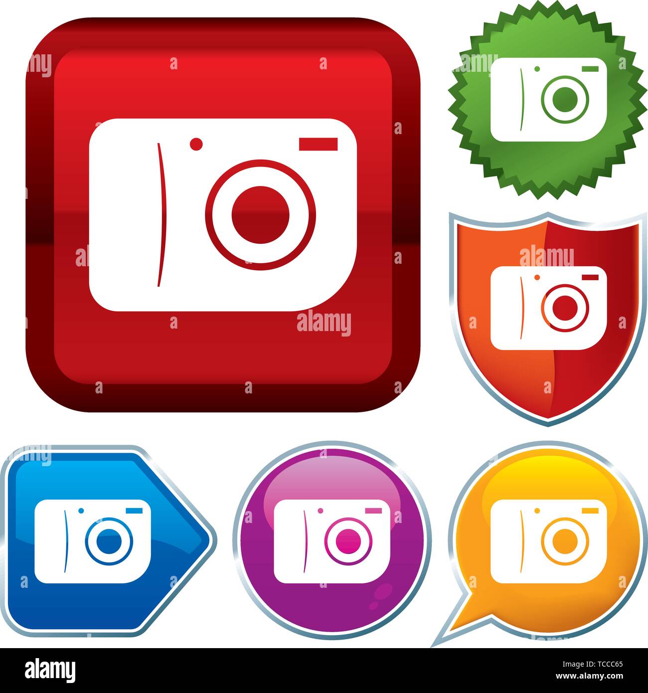 Vector illustration. Set shiny icon series on buttons. Camera Stock ...