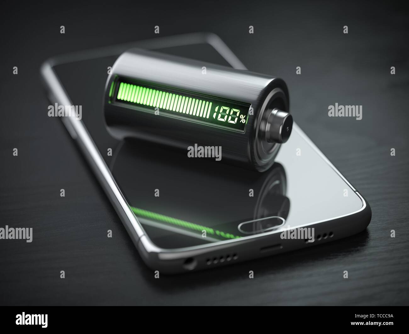 Smartphone charging concept. Mobile phone and battery charge indicator ...