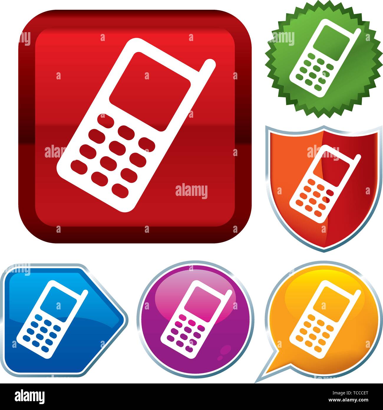 Vector illustration. Set shiny icon series on buttons. Cellphone Stock ...