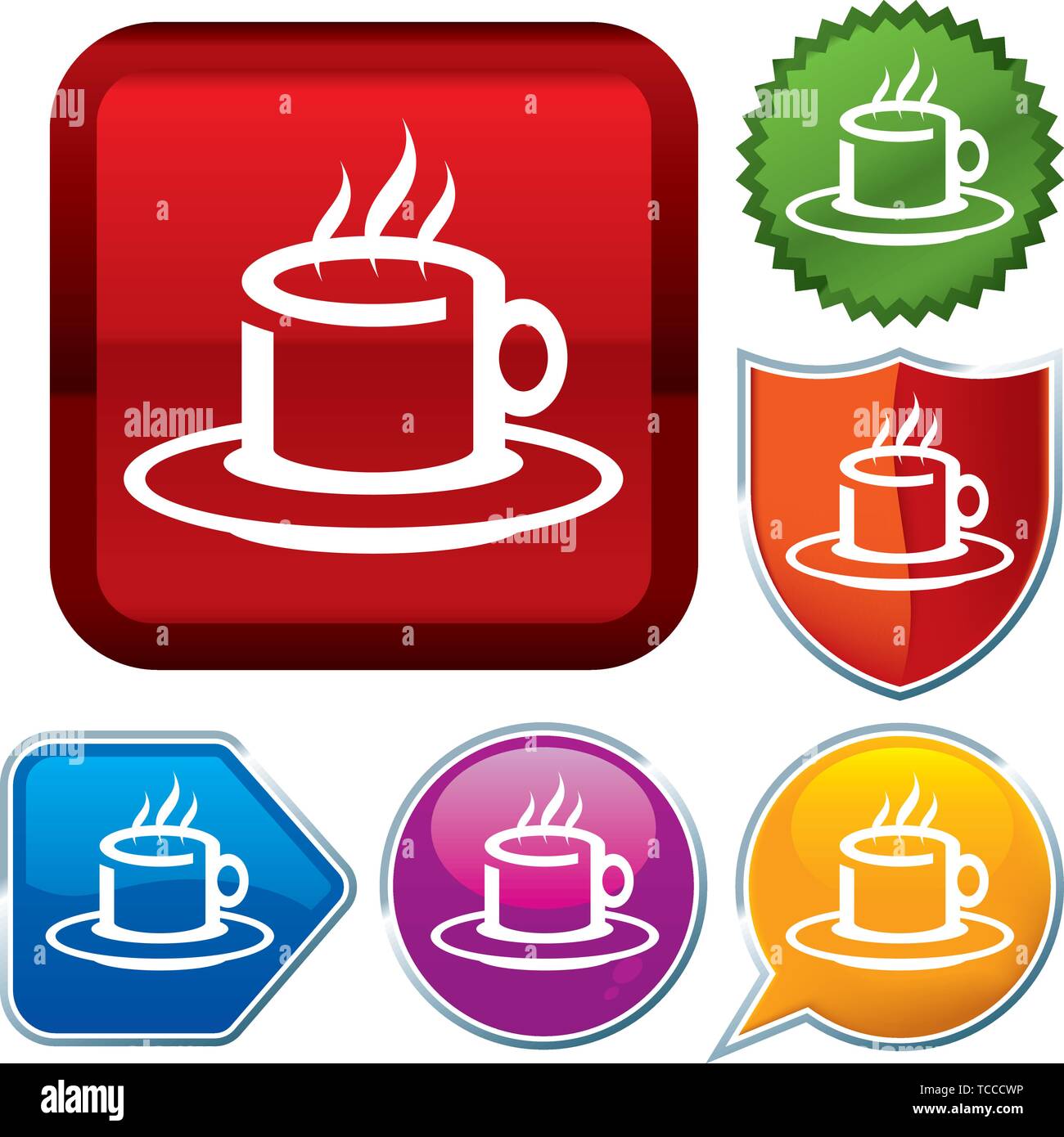 Vector illustration. Set shiny icon series on buttons. Coffee Stock ...