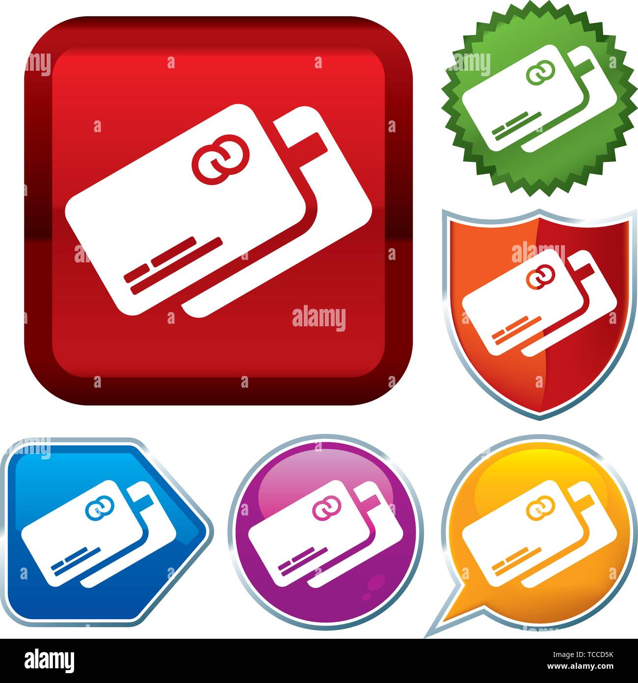 Vector illustration. Set shiny icon series on buttons. Credit card ...