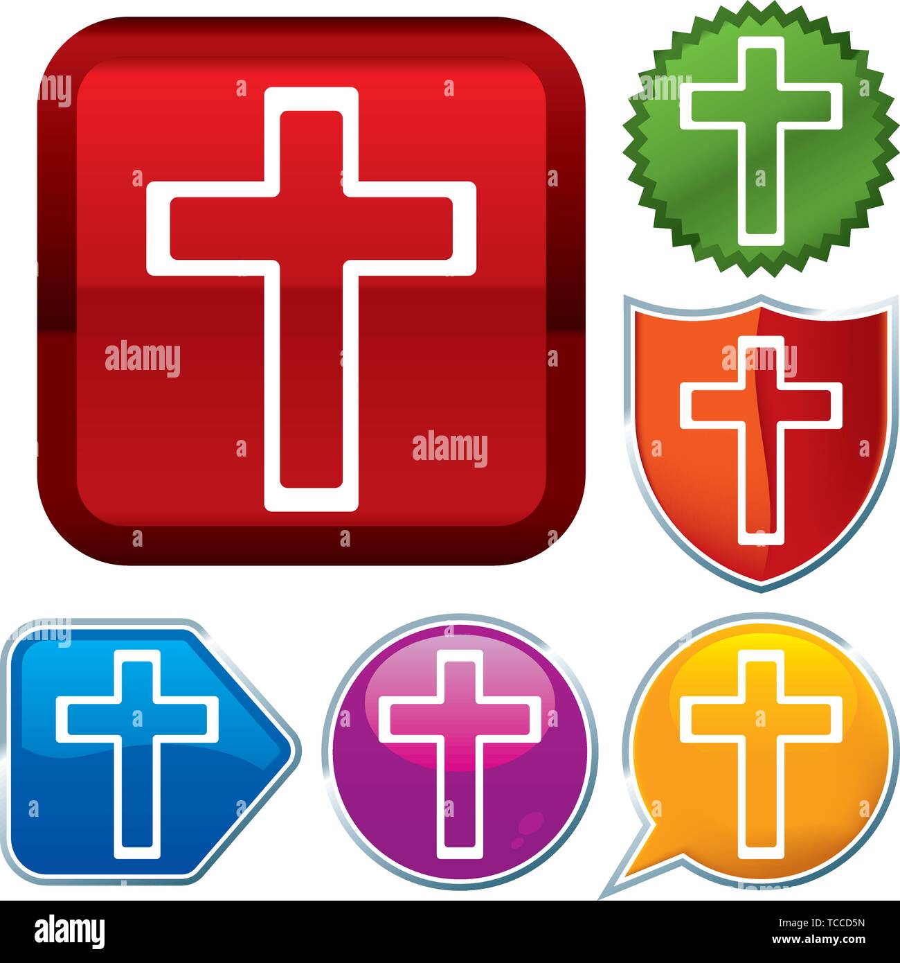 Vector illustration. Set shiny icon series on buttons. Cross Stock ...