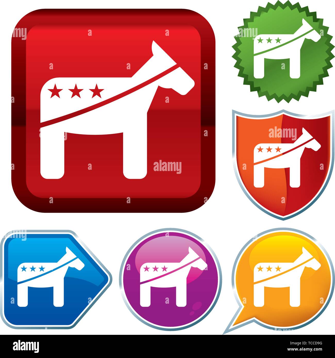 Vector illustration. Set shiny icon series on buttons. Democratic Stock ...