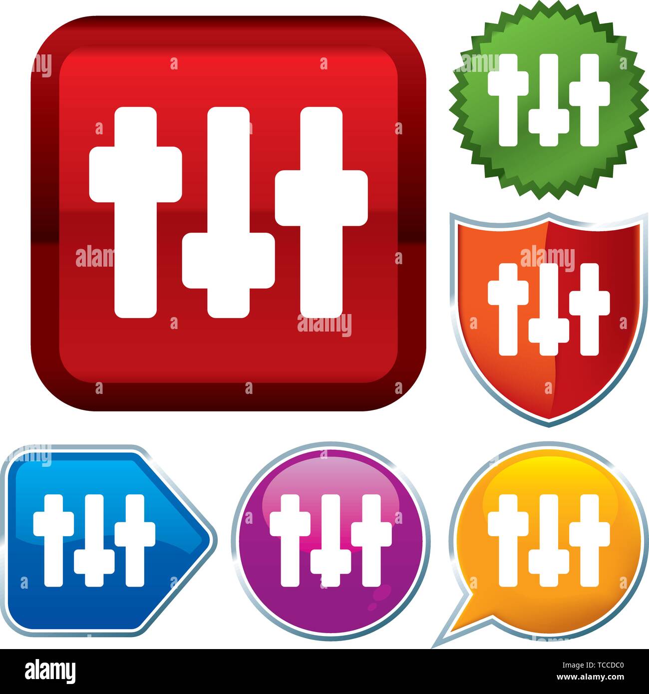 Vector illustration. Set shiny icon series on buttons. Adjust Stock ...