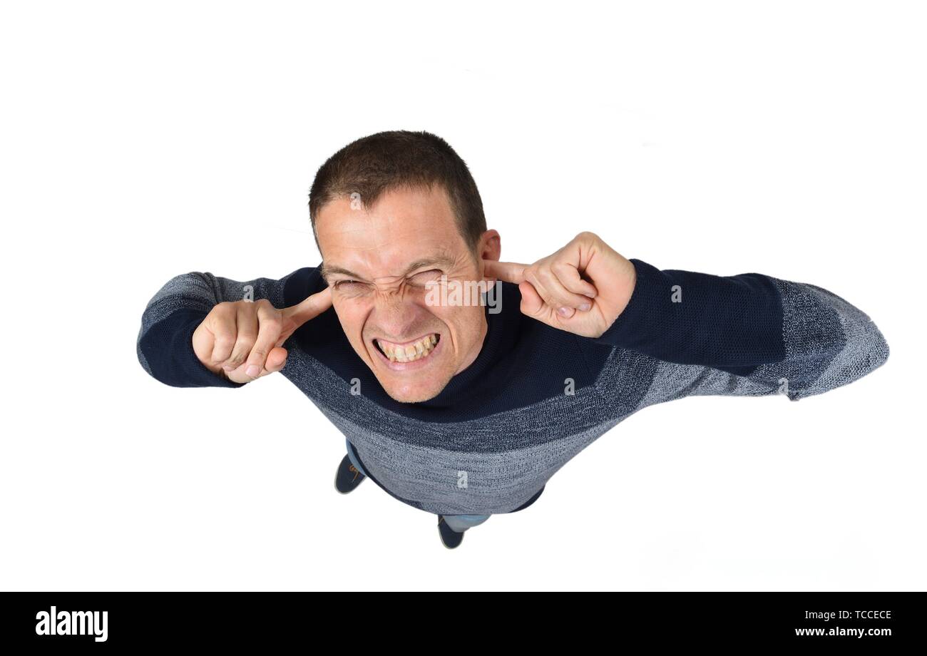 noise man on white background Stock Photo - Alamy