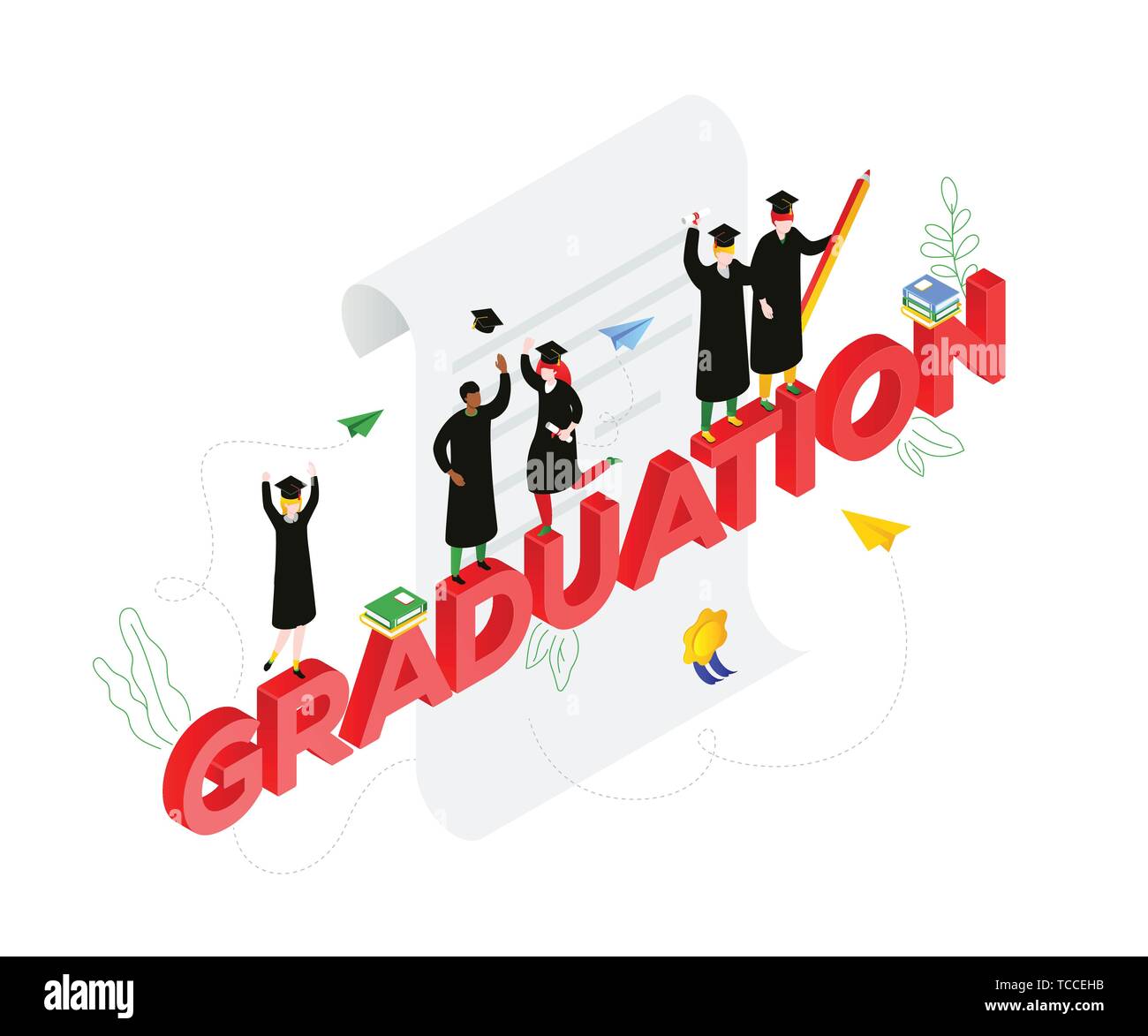 Graduation concept - modern colorful isometric vector illustration ...