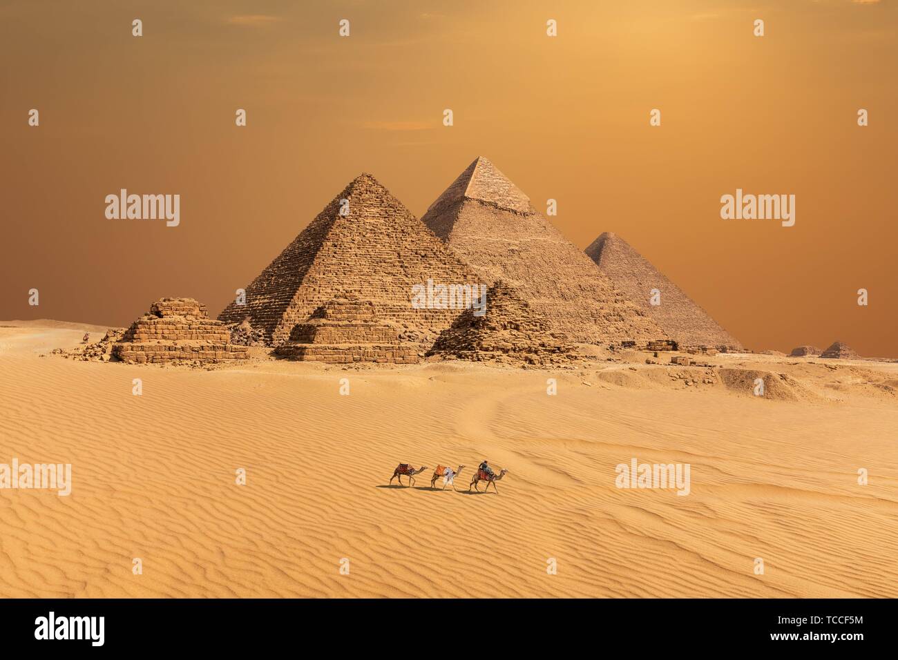 The Pyramids in the sunset desert of Giza, Egypt Stock Photo - Alamy