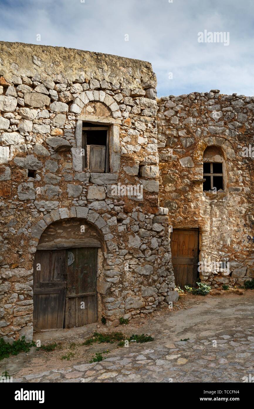 Old traditional abandoned stone houses in Avgonima village on Chios ...