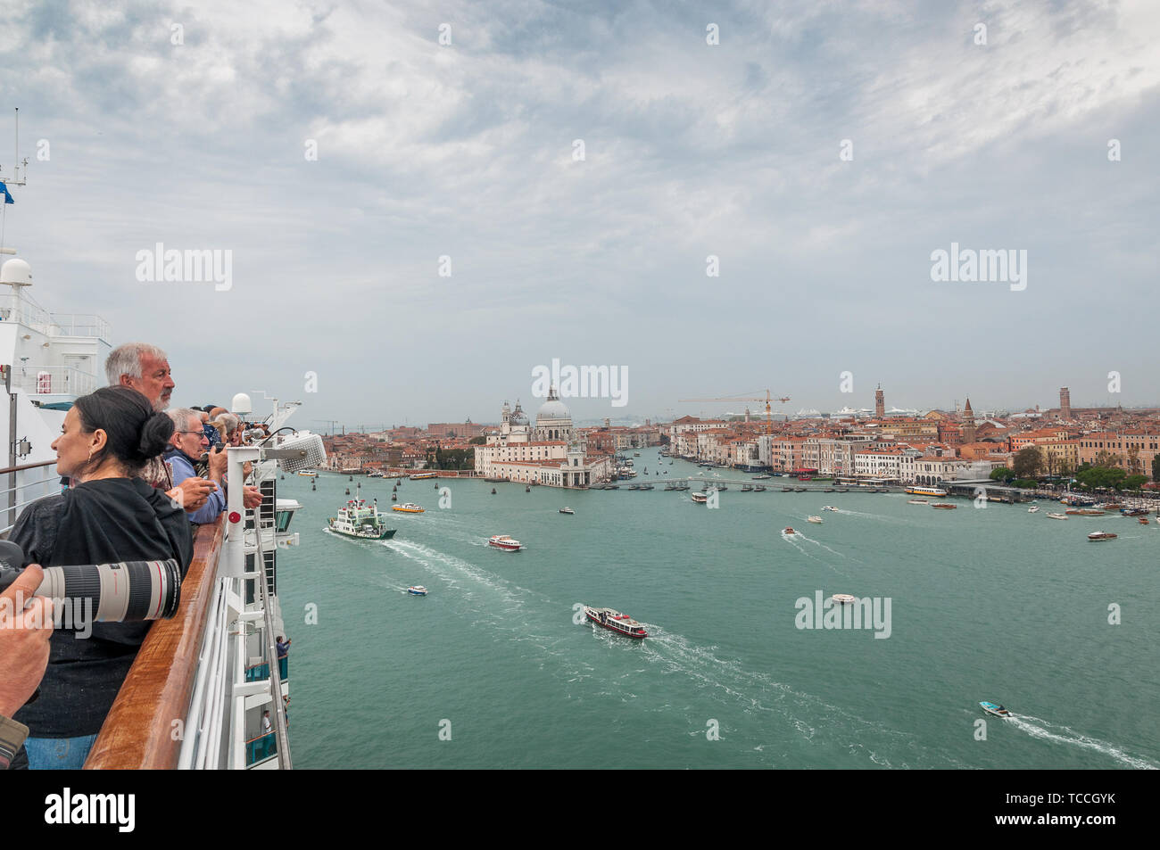 VENICE, ITALY - OCTOBER 27 2018: Top paddle of cruise ship with ...