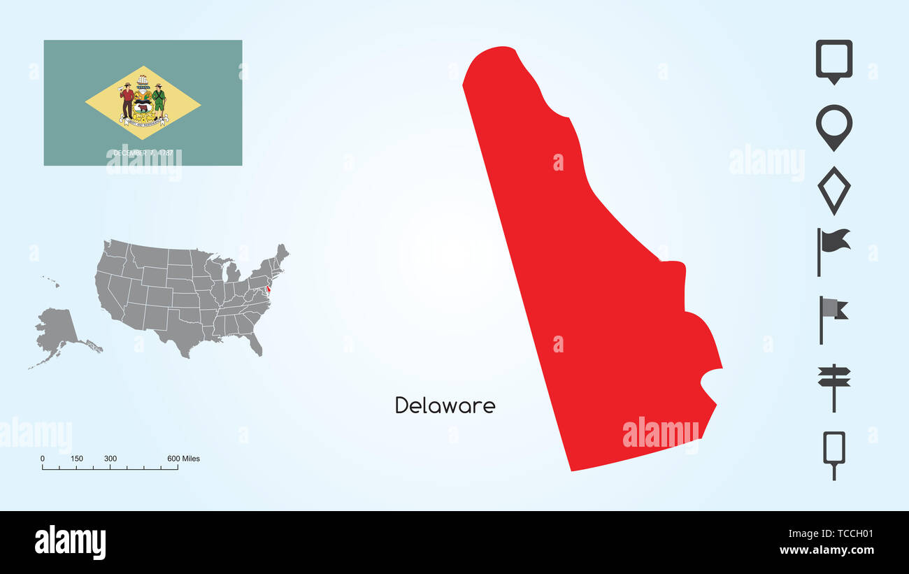 Map of The United States of America with the Selected State of Delaware ...