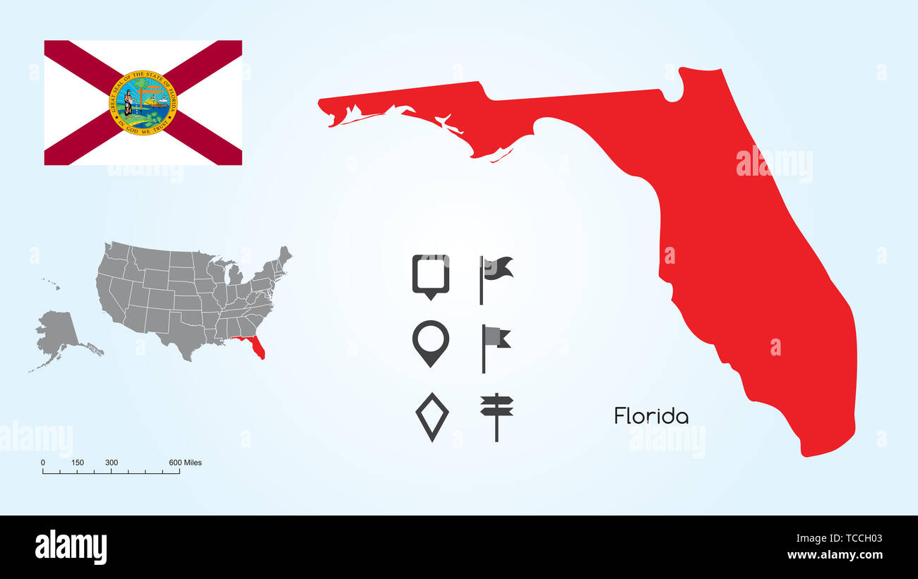 Map of The United States of America with the Selected State of Florida ...