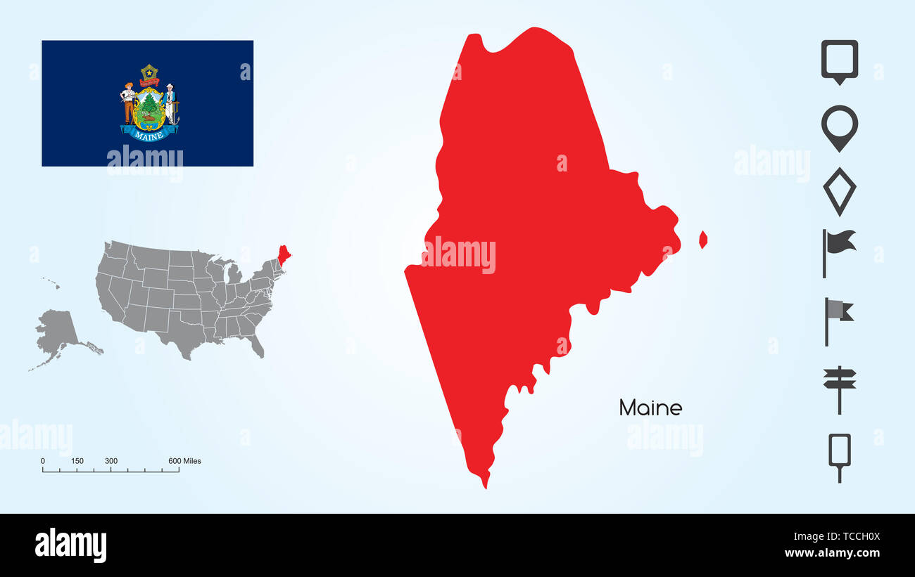 Map of The United States of America with the Selected State of Maine ...