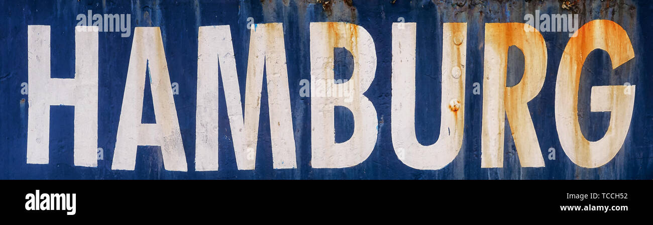 Hamburg in white capital letters as text on blue background Stock Photo ...