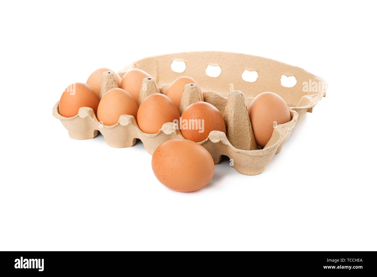 Brown chicken eggs in carton box isolated on white background Stock ...