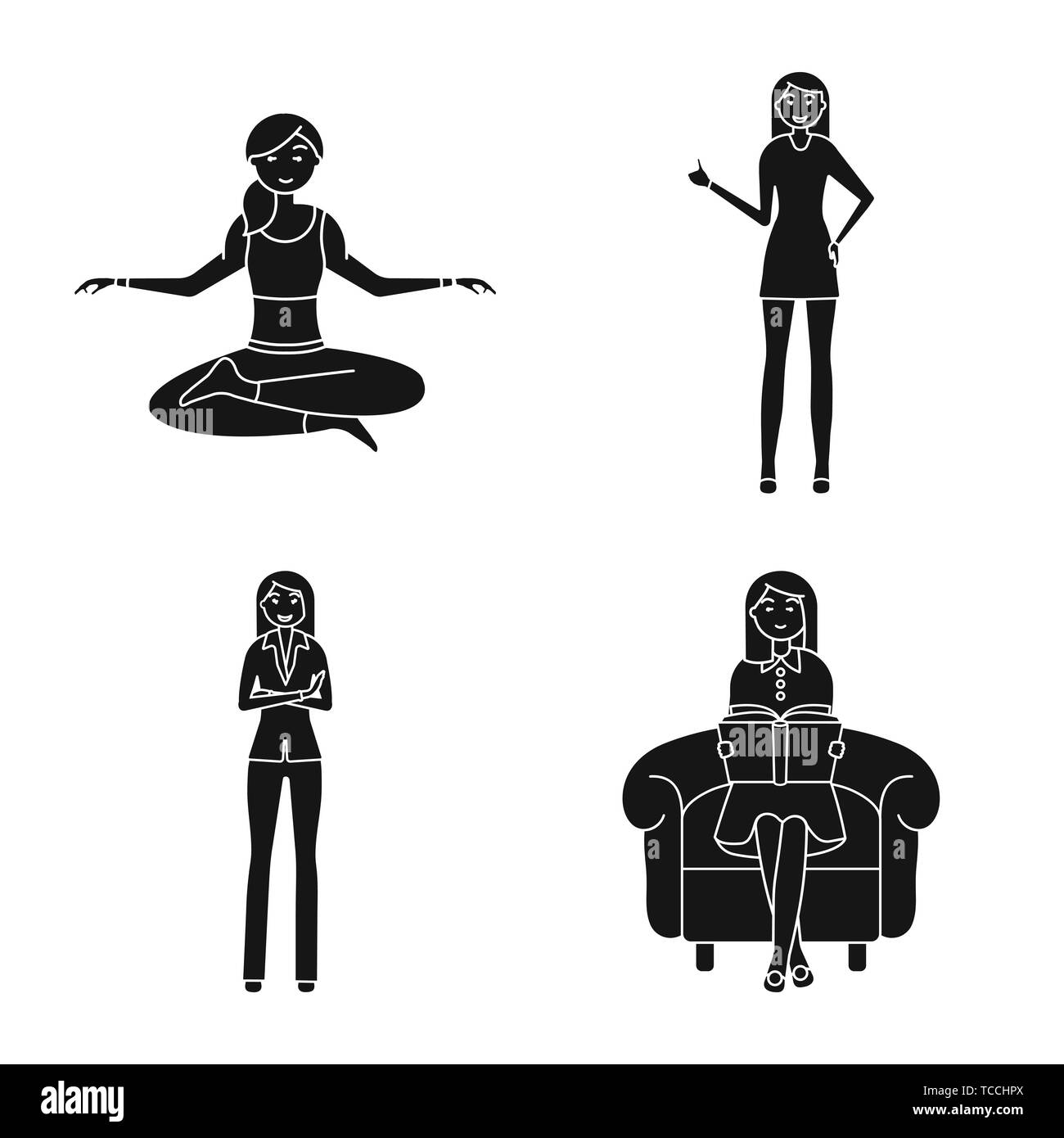 Vector design of emotions and female icon. Set of emotions and body ...