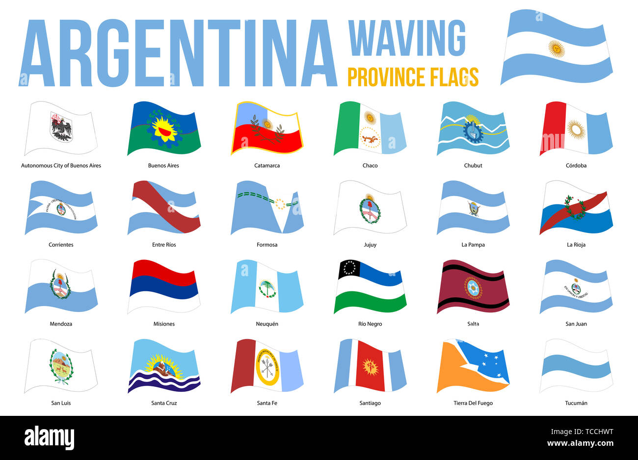 Argentina Province Flags Waving Vector Illustration on White Background ...