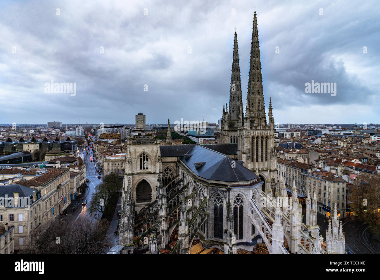 Cathedrale Saint Andre and Pey Berland Tower in Bordeaux, France Stock ...