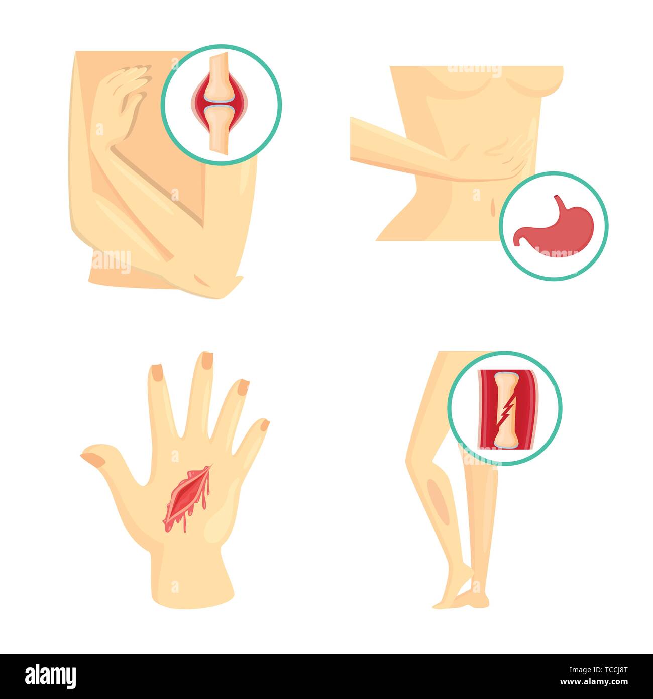 Isolated object of pain and disease symbol. Set of pain and injury ...