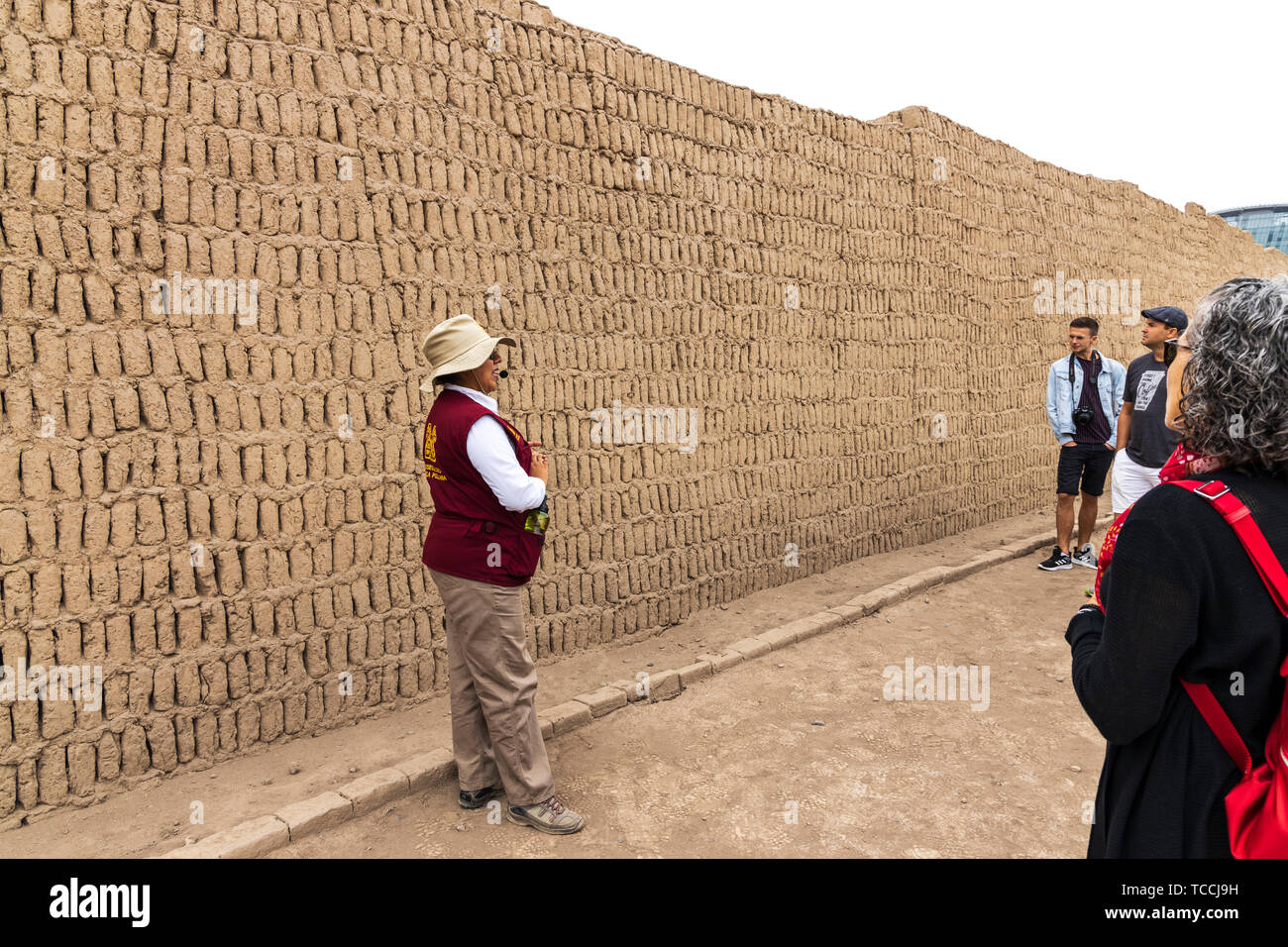 Tourists on a guided tour of Huaca Pucllana, pre Columbian, pre Inca ...