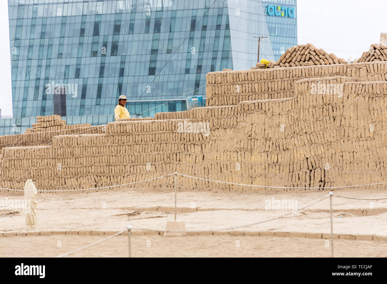 Archaeoligist at work at Huaca Pucllana, pre Columbian, pre Inca ...
