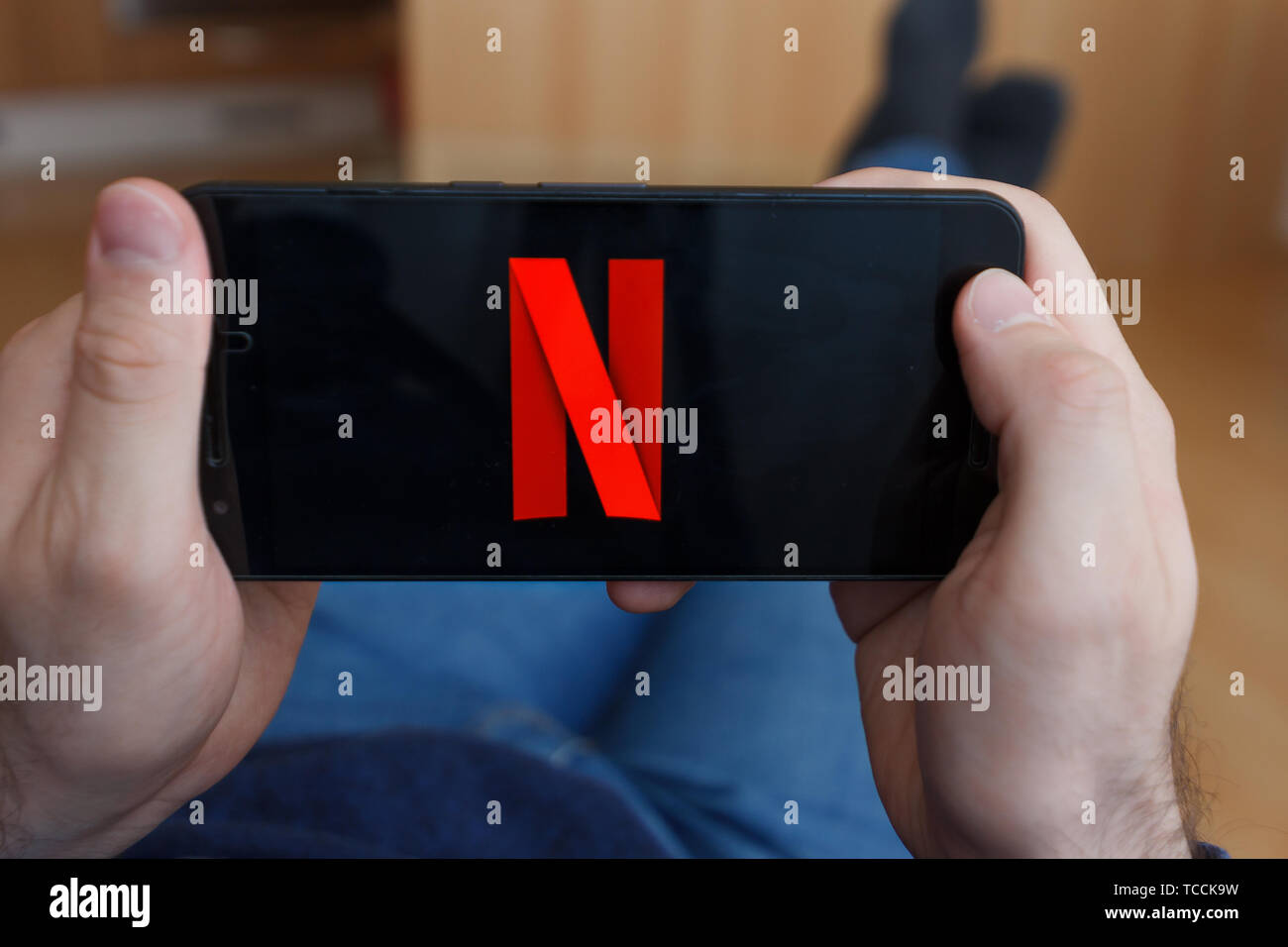 LOS ANGELES, CALIFORNIA - JUNE 3, 2019: Close up to male hands holding ...