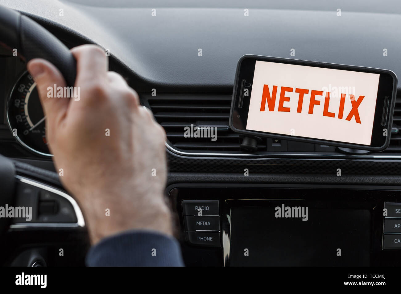 LOS ANGELES, CALIFORNIA - JUNE 3, 2019: Close up to male hands holding ...