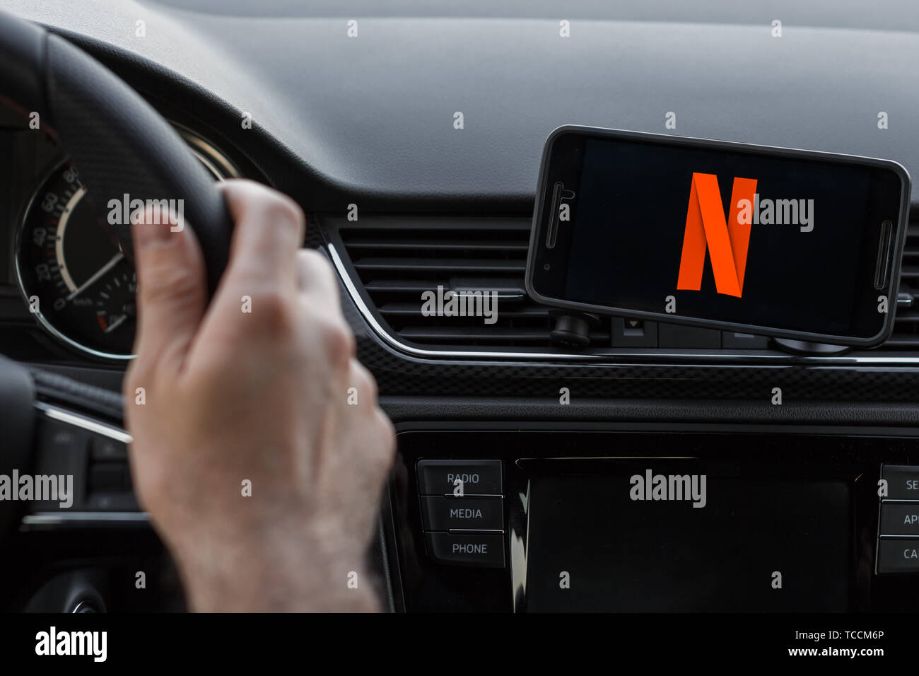 LOS ANGELES, CALIFORNIA - JUNE 3, 2019: Close up to male hands holding ...