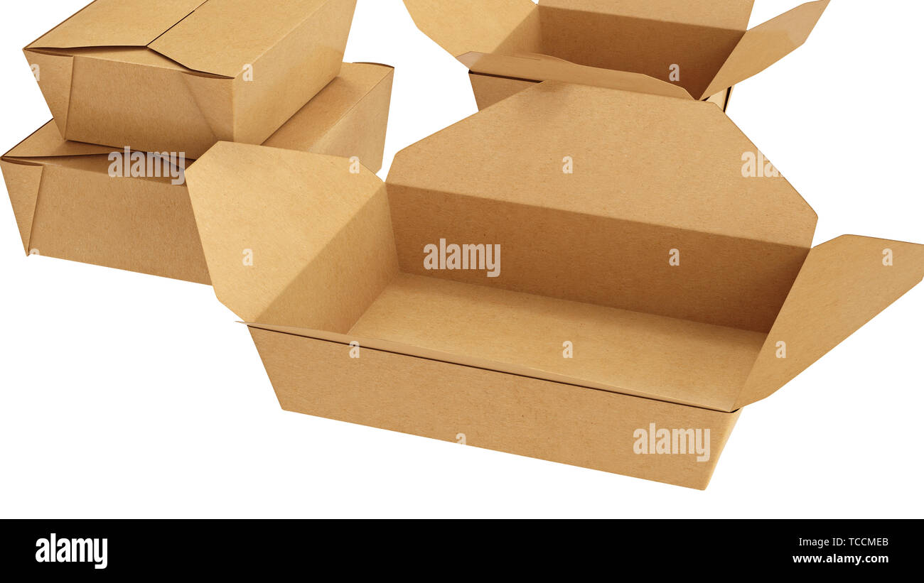 Packaging food box cardboard brown open and closed on white isolated ...