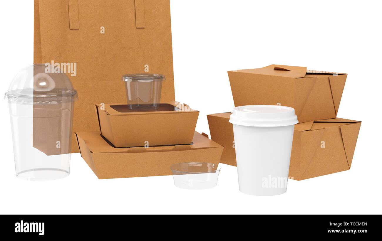 Packaging food box cardboard brown on white isolated background, close ...