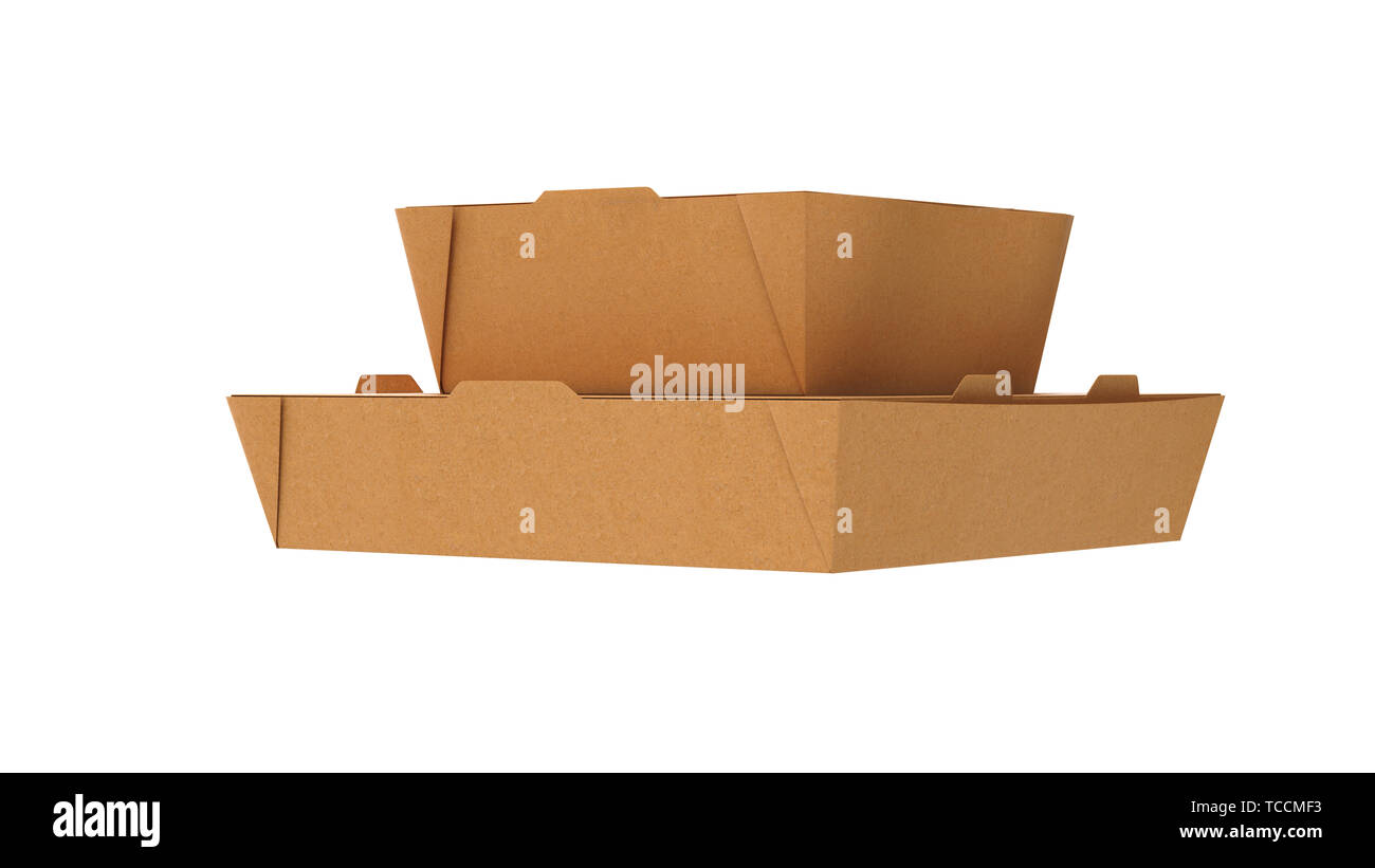 Packaging food box cardboard brown open and closed on white isolated ...