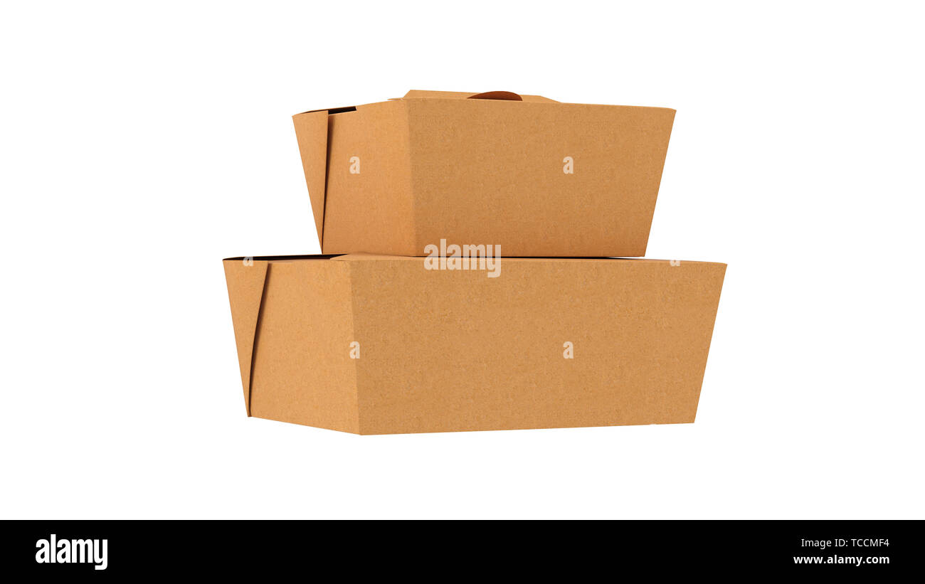Packaging food box cardboard brown open and closed on white isolated ...