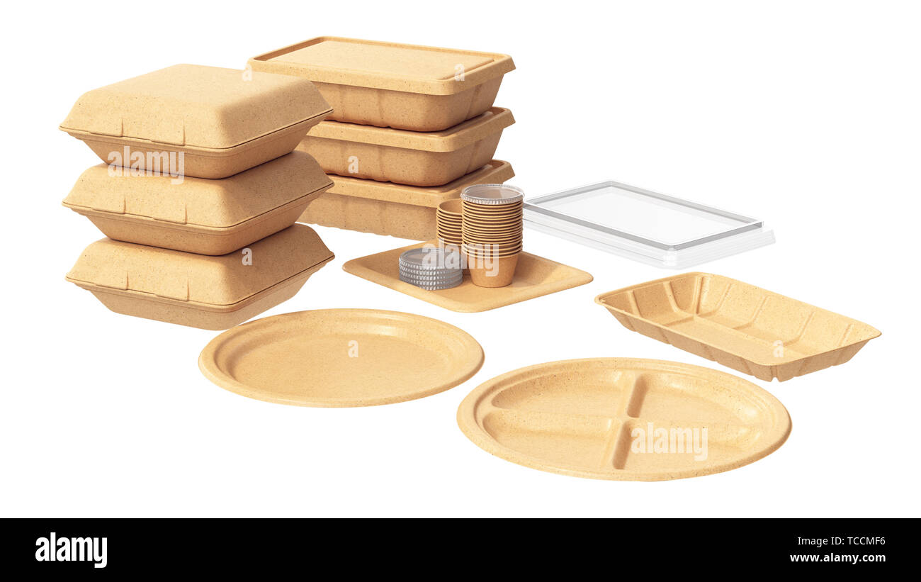 Packaging food box cardboard brown open and closed on white isolated ...