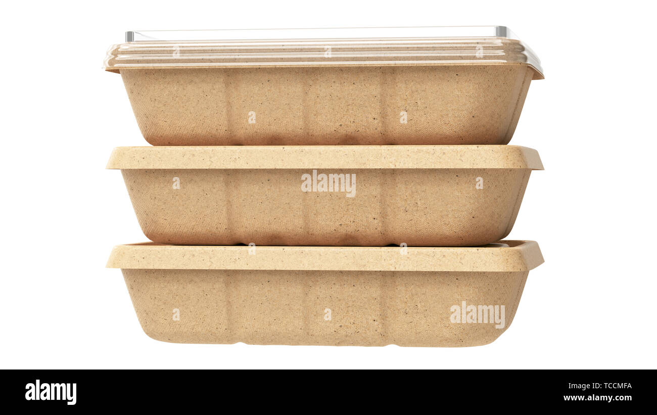 Packaging food box cardboard brown open and closed on white isolated ...
