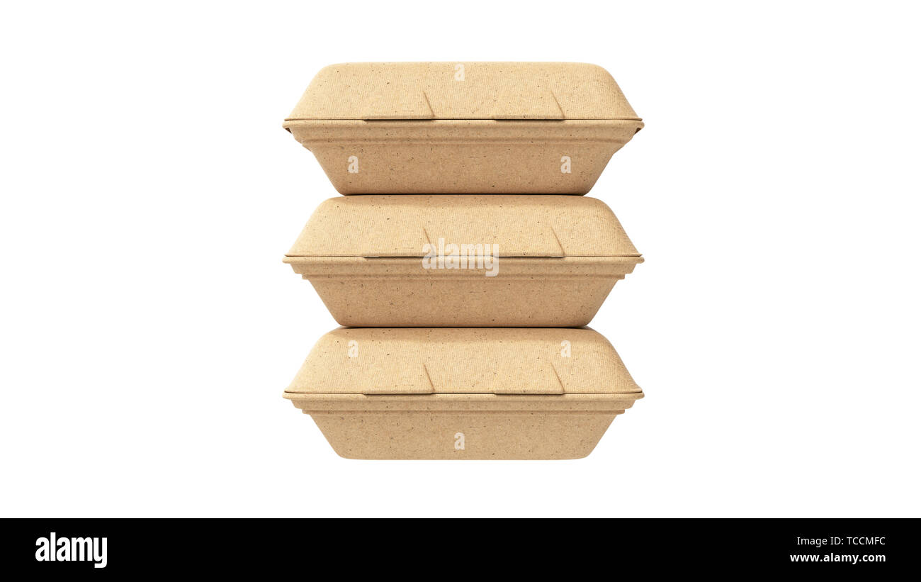 Packaging food box cardboard brown open and closed on white isolated ...