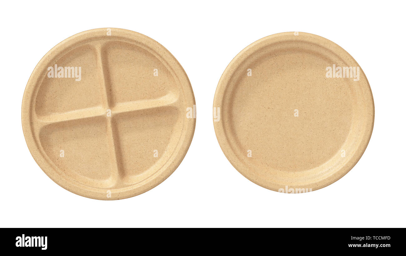 Packaging food plates cardboard brown on white isolated background, top ...