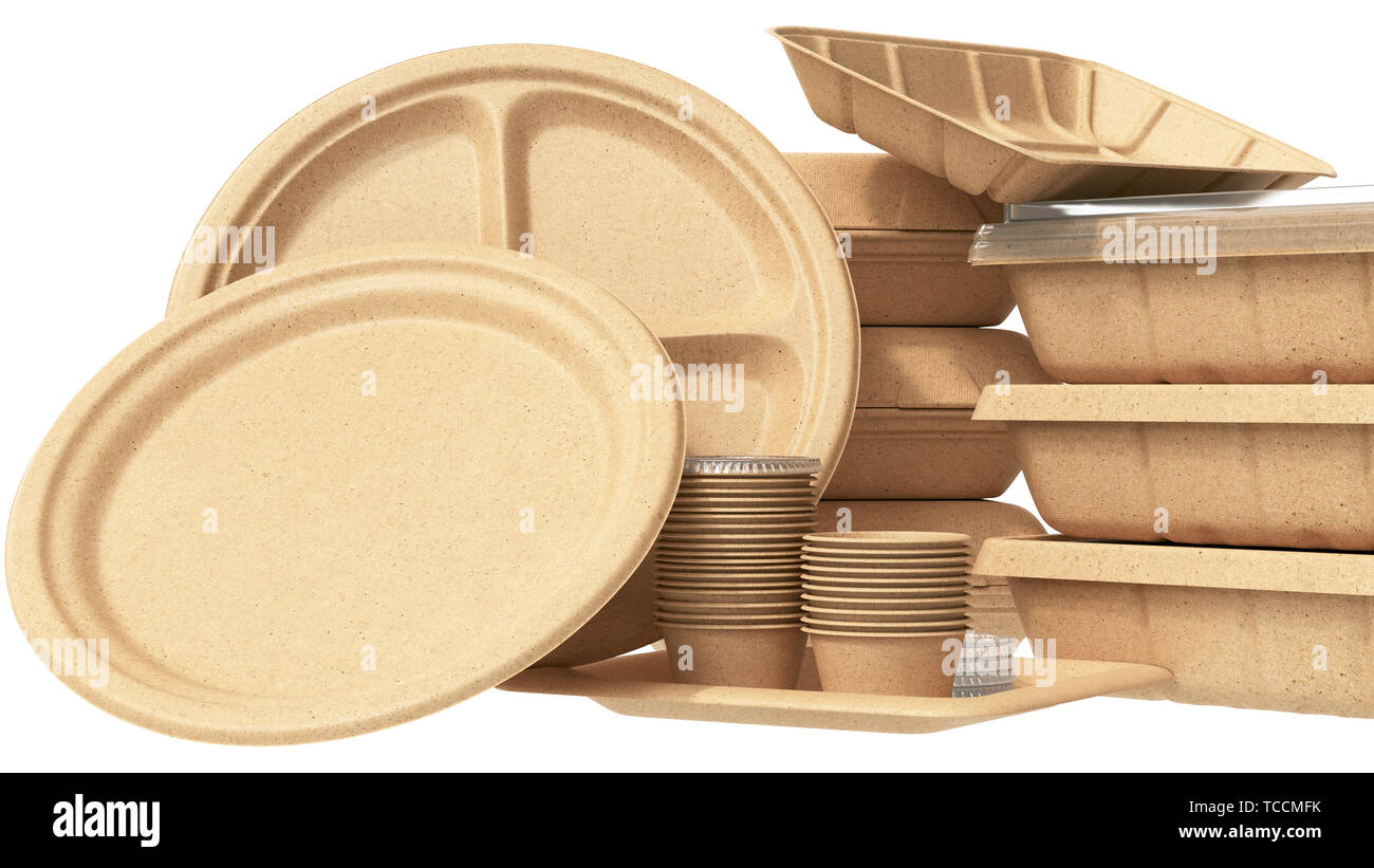 Packaging food box cardboard brown open and closed on white isolated ...