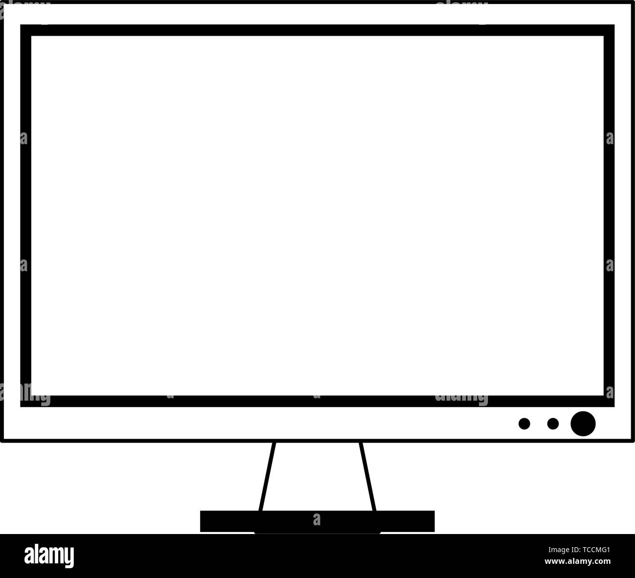 Computer screen monitor hardware technology symbol in black and white ...