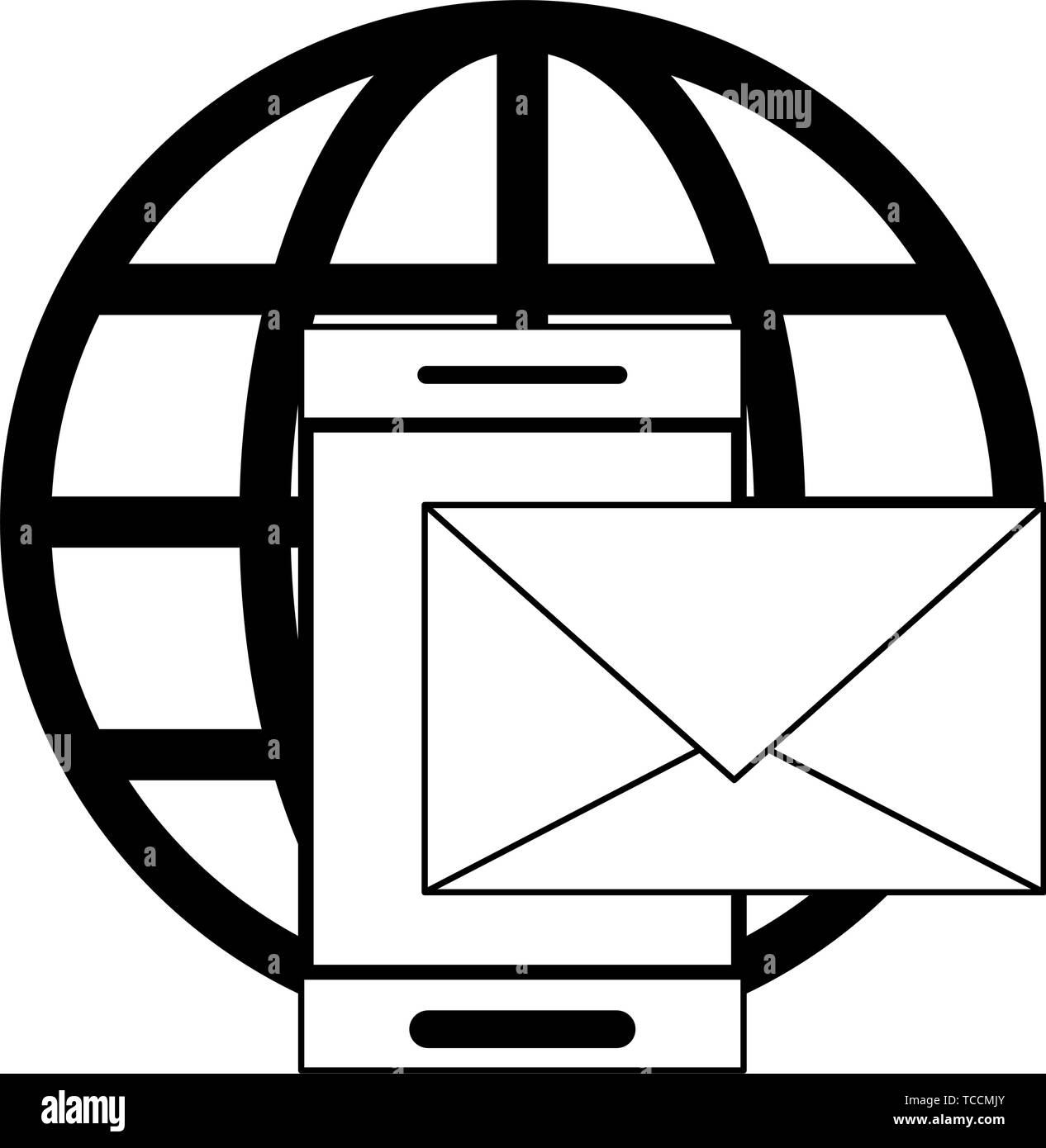 Business and smartphone technology symbols in black and white Stock ...